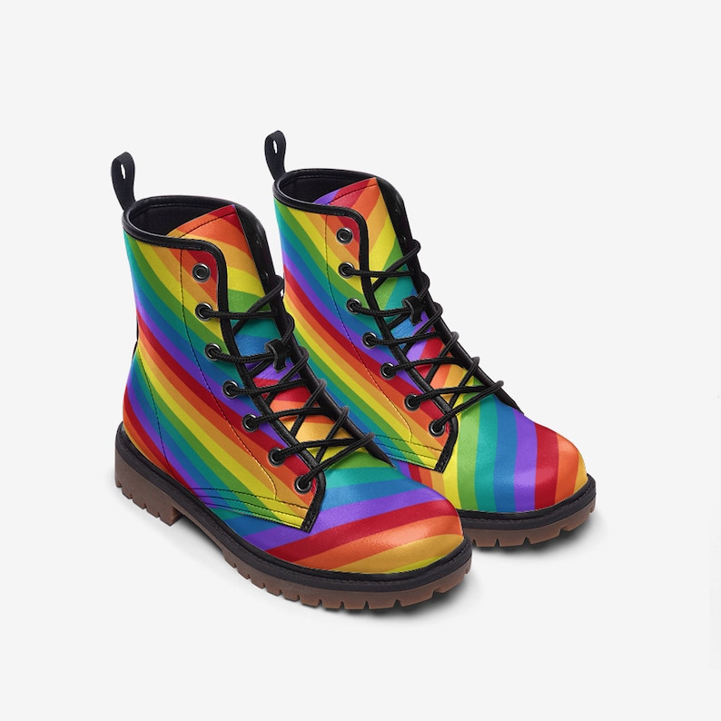 Rainbow Boots Rainbow Stripes Vegan Leather Combat Boots - Etsy