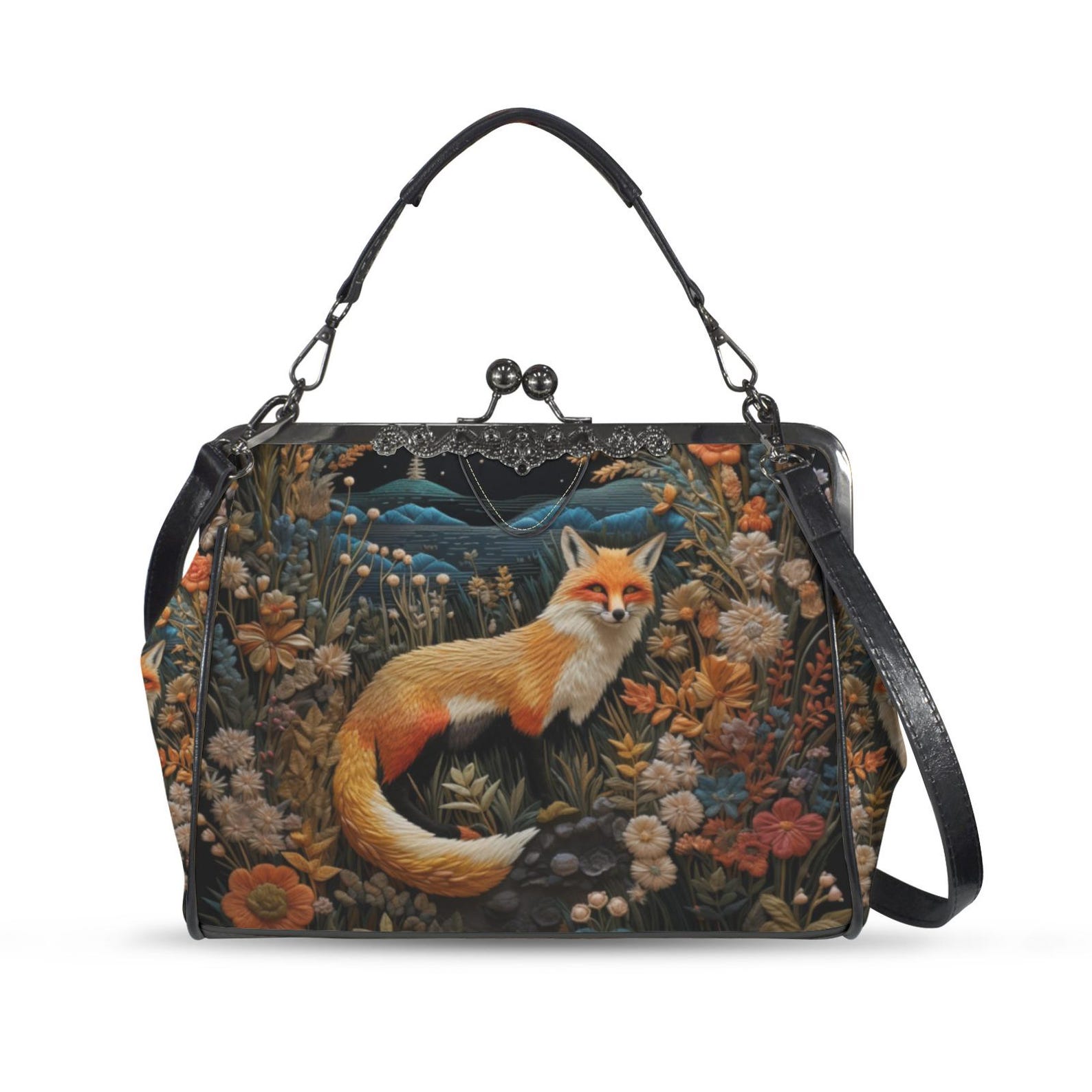 Fox Kisslock Handbag: Vintage Style Faux-leather Purse - Etsy