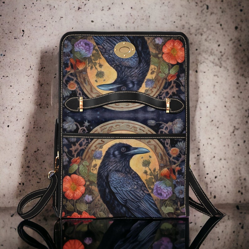 Dark Cottage Goth Witchy Crow and Floral Satchel, Dark Cottagecore Crow ...