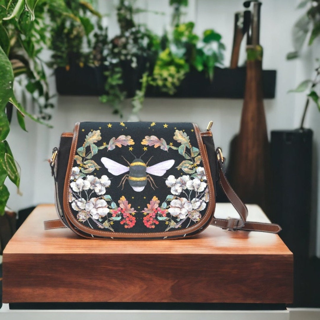 Celestial Bee & Fall Flowers Cross-body Saddle Bag, Cottagecore Boho ...