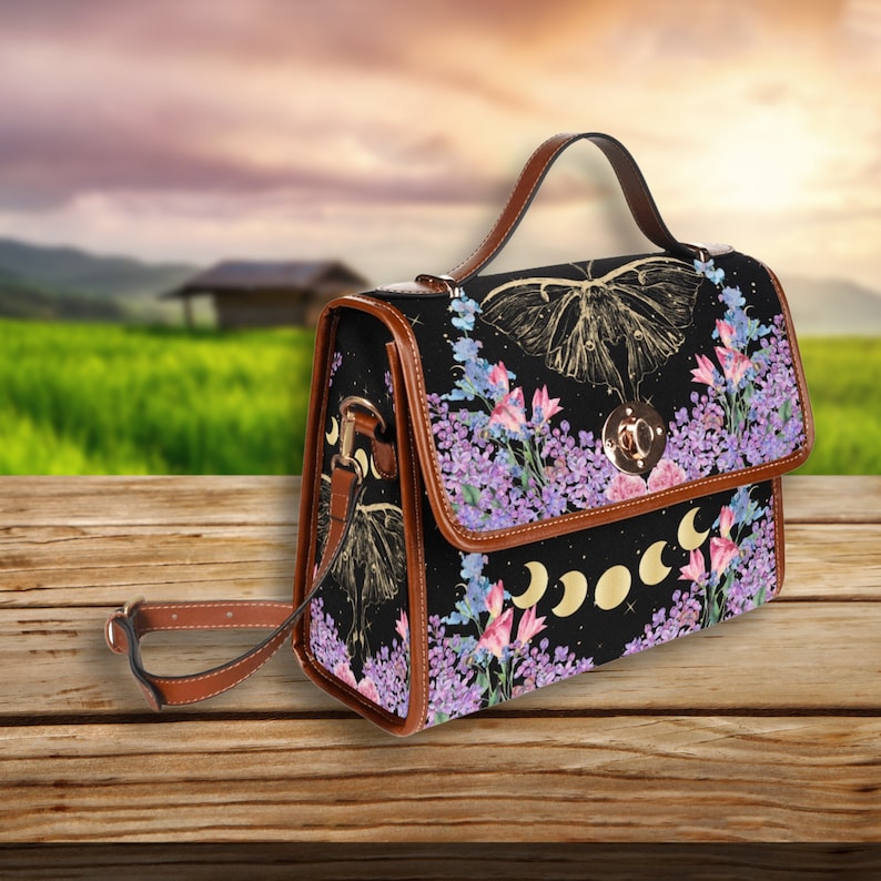 Witch Satchel Bag Celestial Gold Luna Moth & Lilacs Cross - Etsy