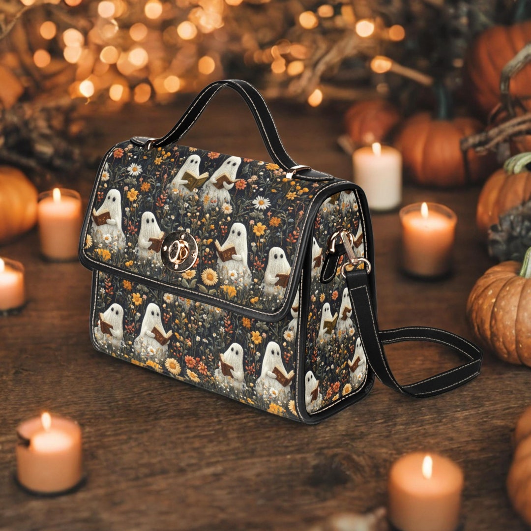 Cute Bookish Ghosties Canvas Satchel, Boho Floral Reading Books Ghosts ...