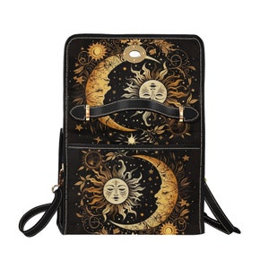 Dark Boho Sun & Moon Canvas Satchel Bag, Dark Celestial Sun Moon Bag ...