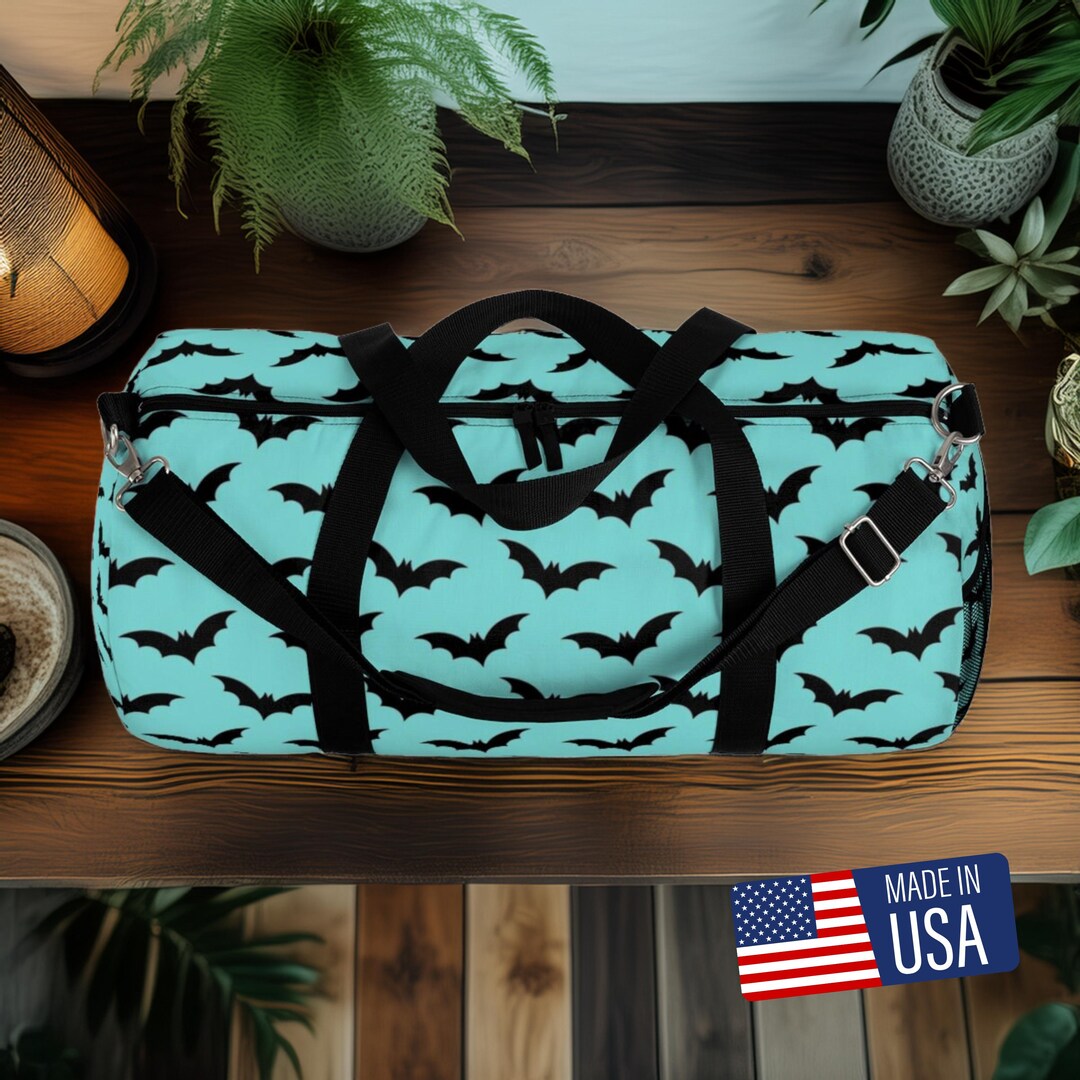 Pastel Goth Duffel Bag, Black Bats on Blue Weekend Bag, Aqua Halloween ...