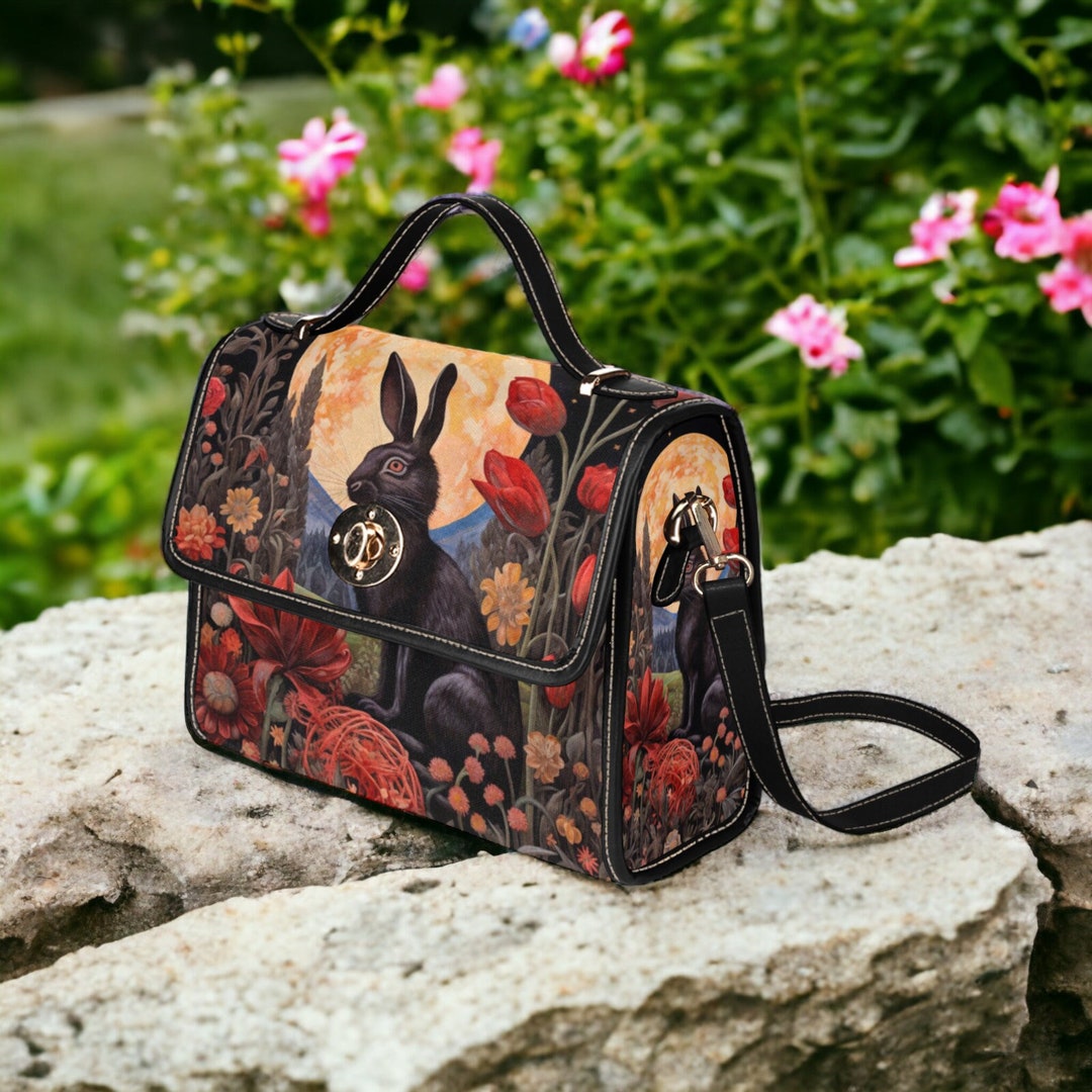 Dark Cottage Goth Rabbit and Gothic Floral Satchel, Dark Cottagecore ...