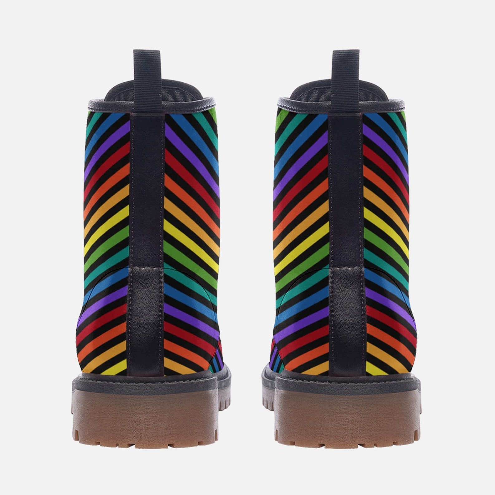 Rainbow Boots, Rainbow Stripes Vegan Leather Combat Boots, Pride Boots ...