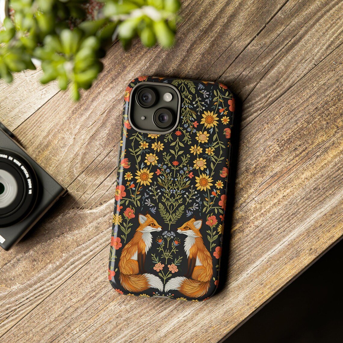 Cottagecore Foxes Tough Phone Case, Folk Art Foxes Phone Case, Many ...