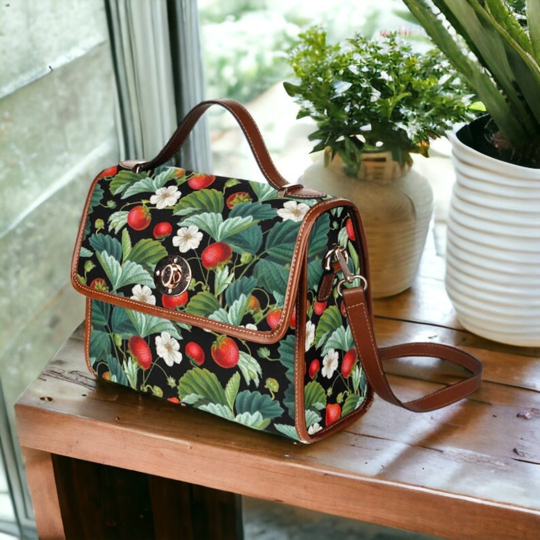 Cottagecore Strawberries Canvas Satchel Bag, Witchy Canvas Satchel ...