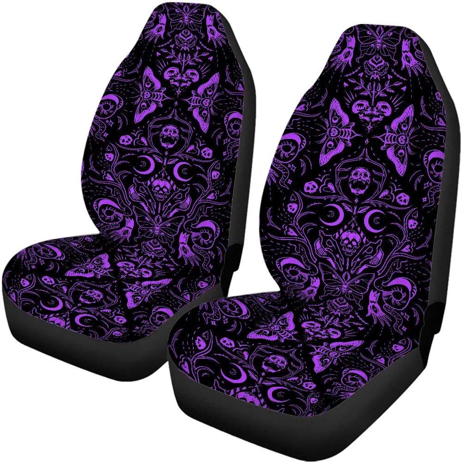 Gothic Car Seat Covers, Skulls Moths Car Seat Covers Set, Front and ...