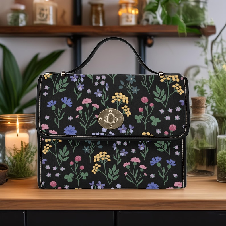 Cottagecore Floral Canvas Satchel: Vegan Leather Crossbody Bag - Etsy