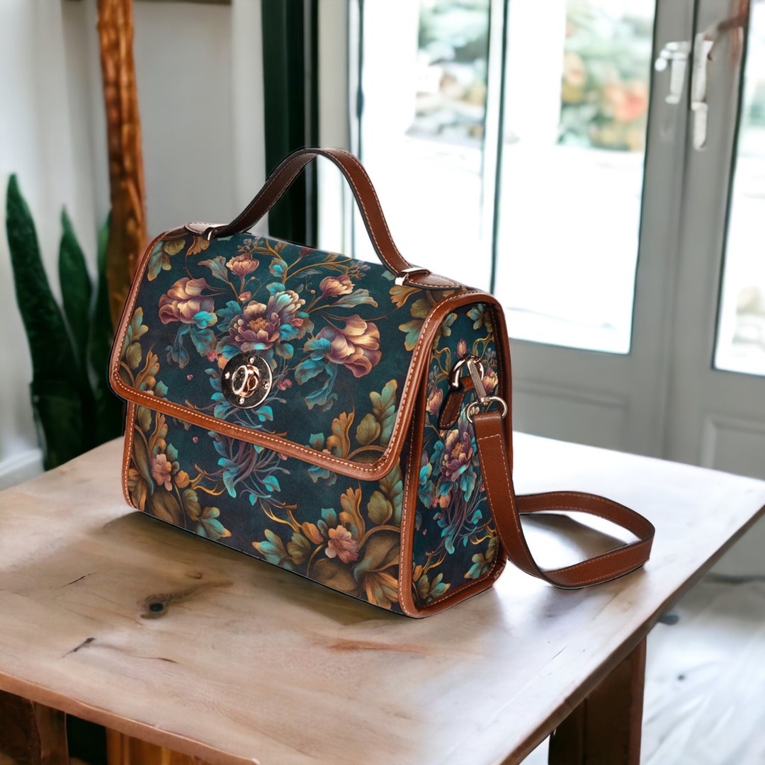 Cottagecore Boho Floral Canvas Satchel Bag, Boho Flowers Cross-body ...