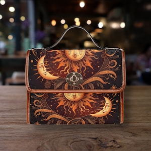 Dark Boho Sun & Moon Canvas Satchel Bag, Dark Celestial Sun Moon Bag ...
