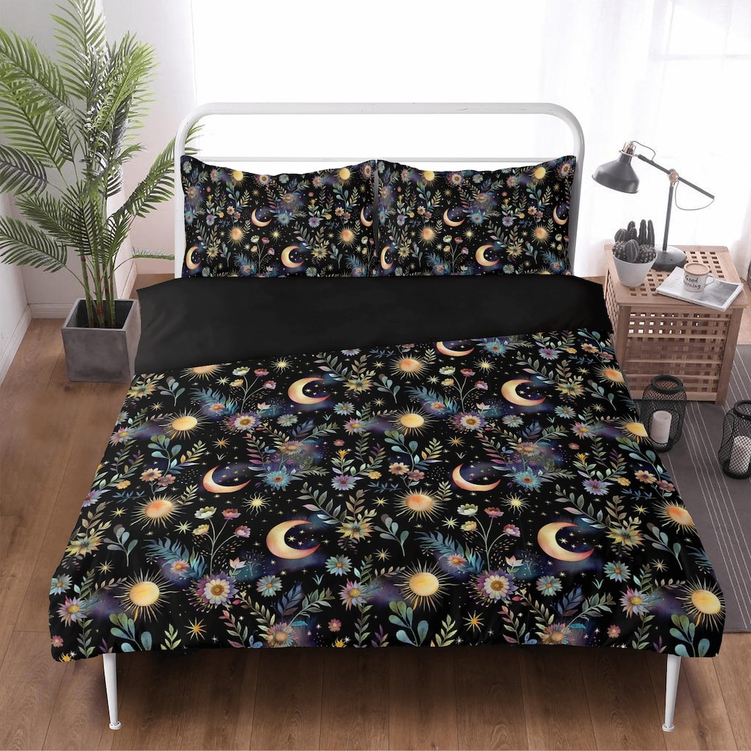 Celestial Duvet Cover Set, Mystical Night Garden Bedding, Enchanted ...