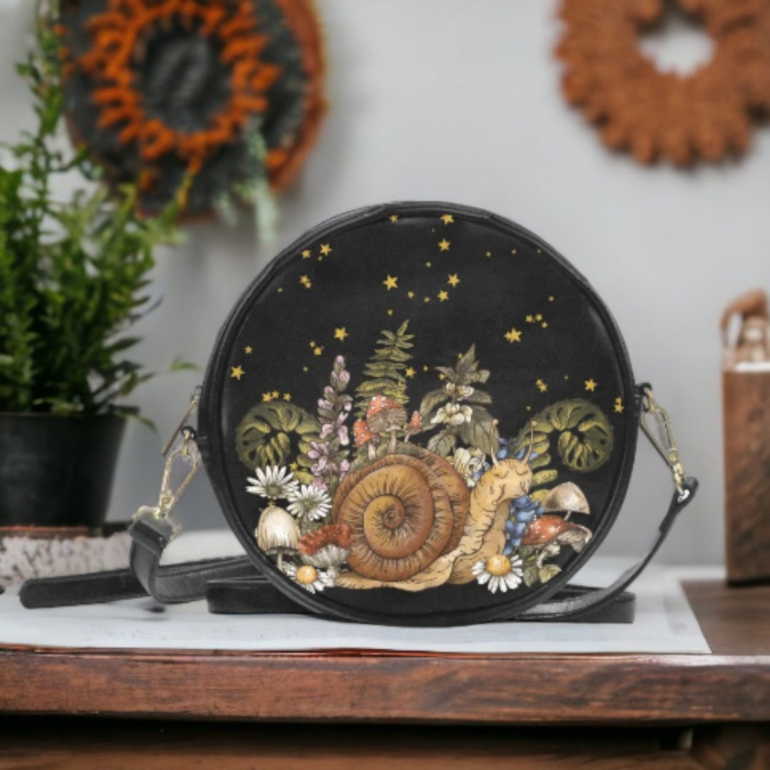 Celestial Snail Round Vegan Leather Bag, Faecore Goblincore Cross Body ...