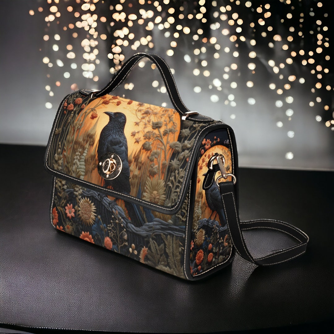 Dark Cottage Goth Faux-embroidery Crow Satchel, Dark Cottagecore Raven ...