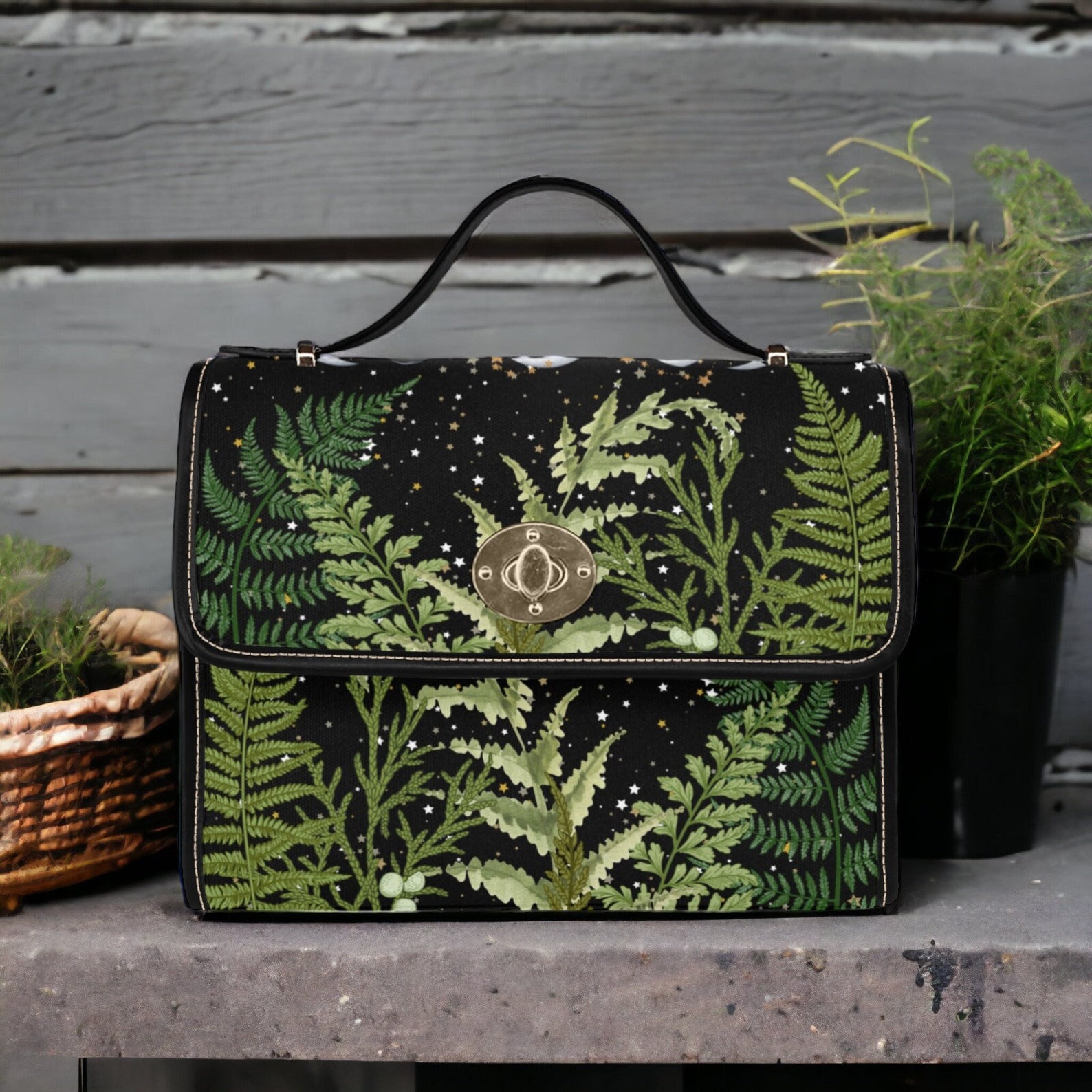 Boho Dark Forest Fern Moons Witchy Satchel & Wallet Set, Boho Crossbody ...