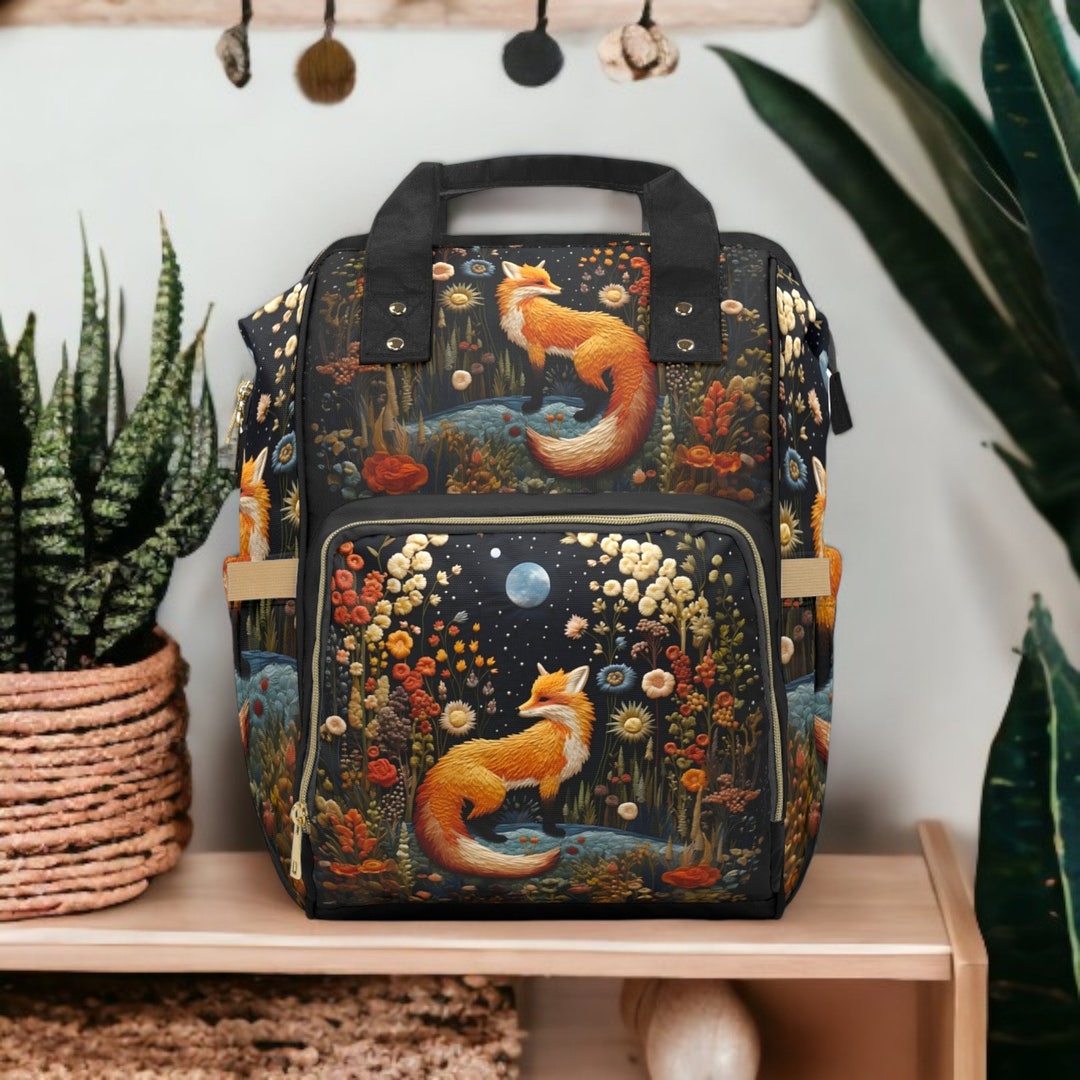 Faux-embroidery Fox Diaper Backpack, Cottagecore Fox Mommy Bag ...