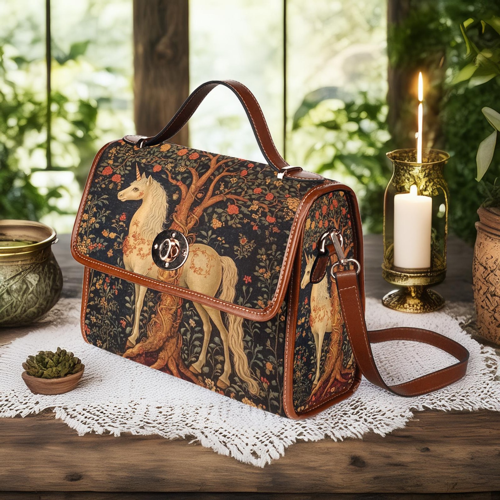 Medieval Woodland Unicorn Satchel, Mystical Unicorn Crossbody Bag ...