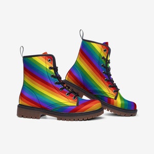 Rainbow Boots, Rainbow Stripes Vegan Leather Combat Boots, Pride Boots ...