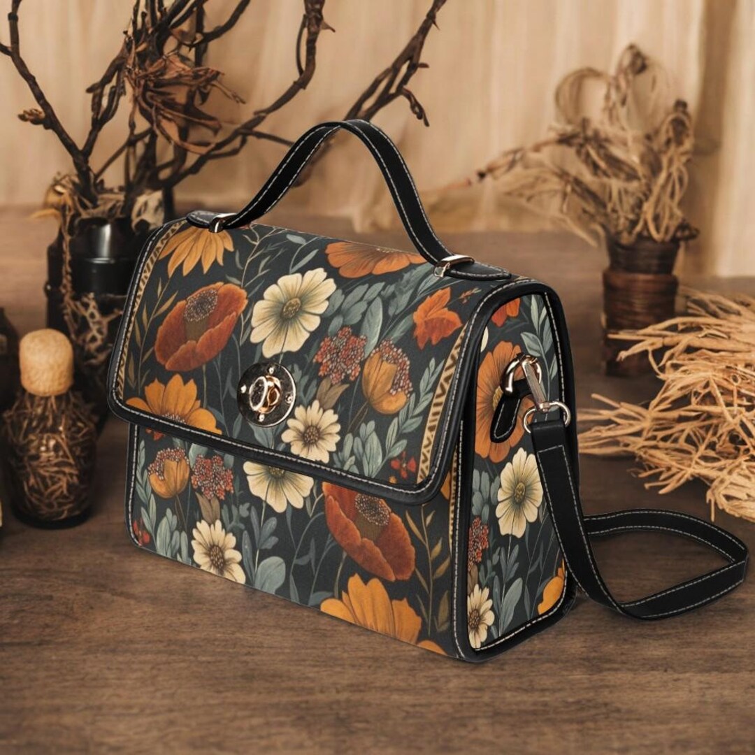 Autumn Cottagecore Boho Floral Satchel Bag, Vintage Fall Floral Boho ...