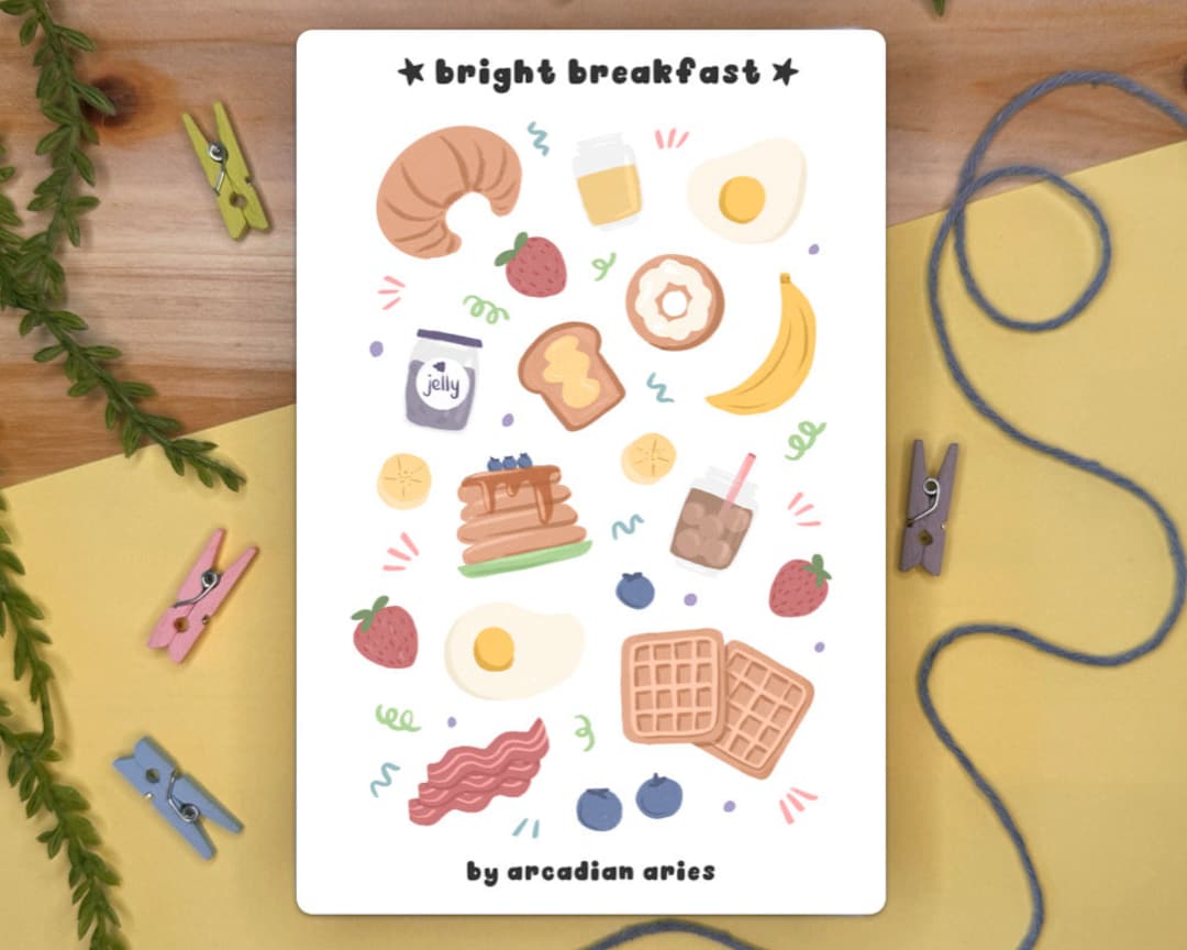 Bright Breakfast Sticker Sheet Food Stickers Cute Stickers Journal ...