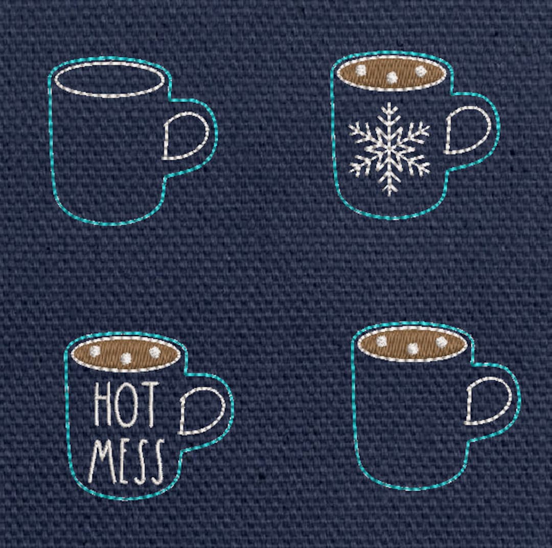 Hot Chocolate Mug Embroidery Design Pack - Etsy