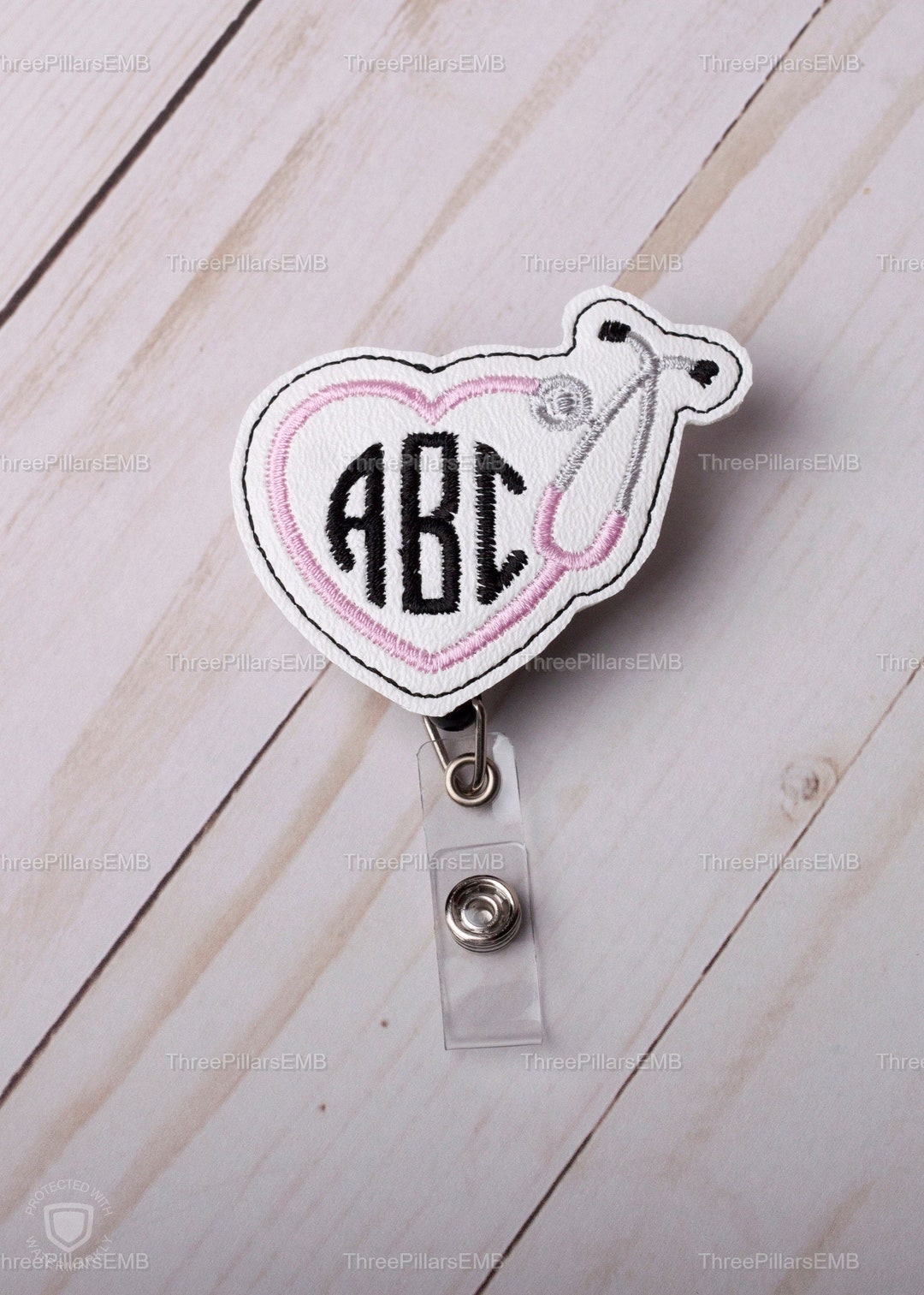 Stethoscope Monogram Badge Reel Embroidery Design - Etsy