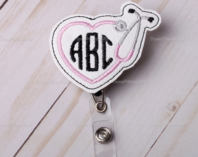 Stethoscope Monogram Badge Reel Embroidery Design - Etsy