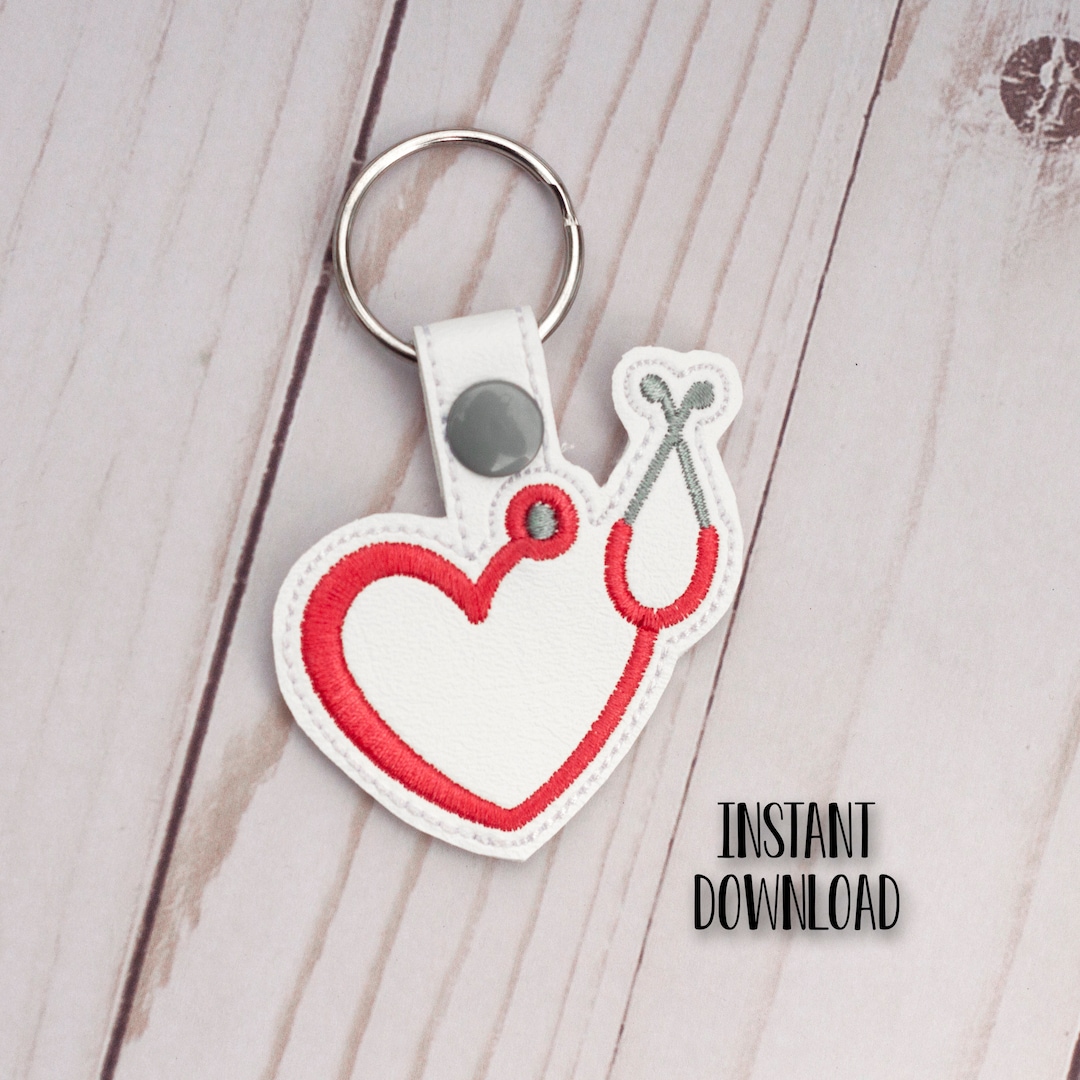 Stethoscope Heart Keyfob Embroidery Design File, Nurse Keychain Gift ...
