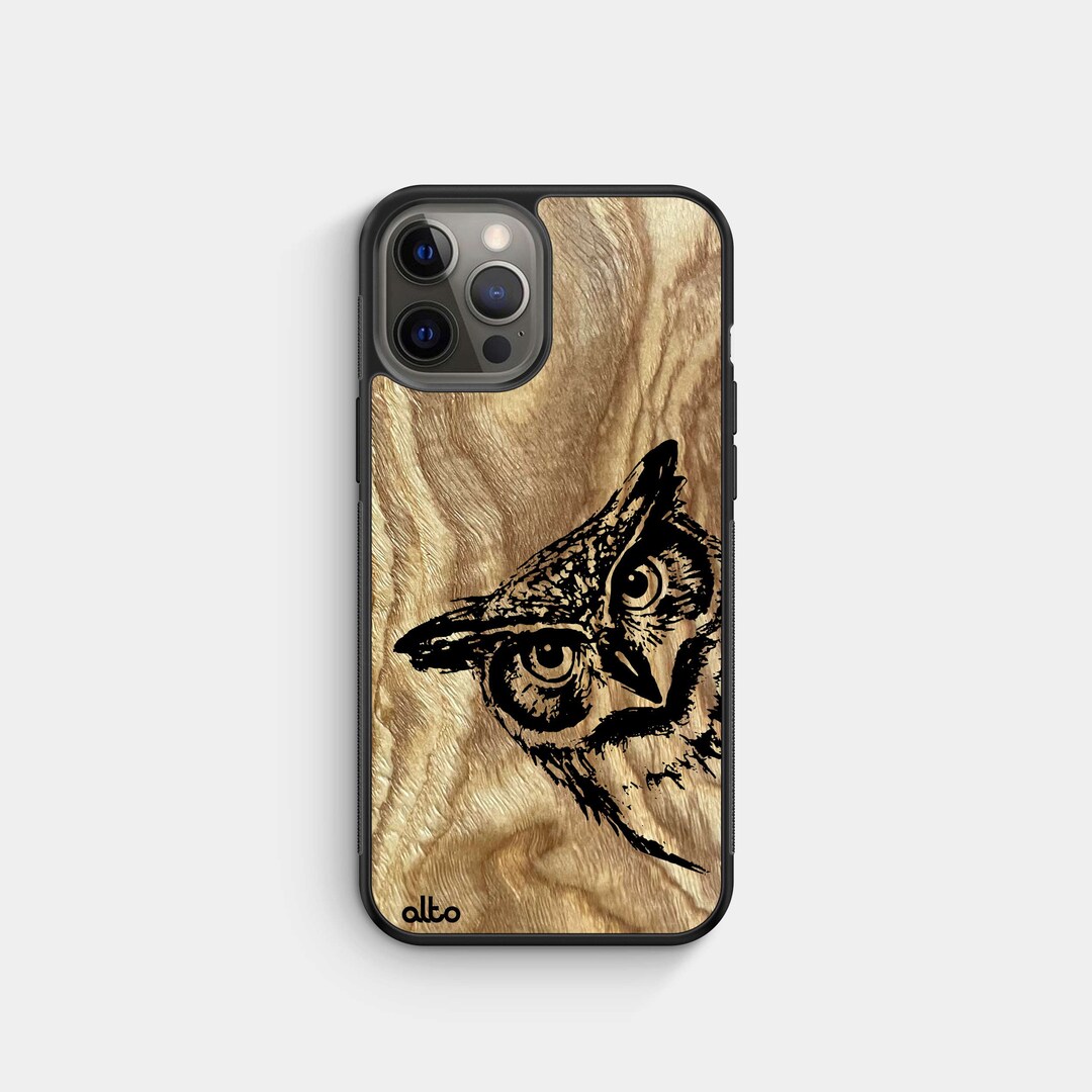 Olive Wood Owl Real Wood Phone Case | iPhone 17 16 15 | Samsung Galaxy ...