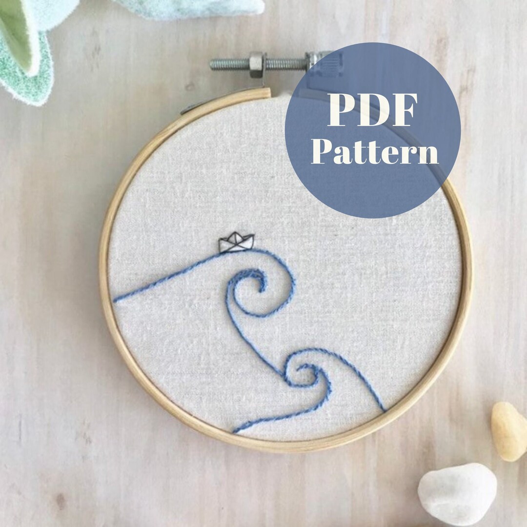 Wave Embroidery Pattern, Minimalist Ocean Hand Embroidery Pattern PDF ...