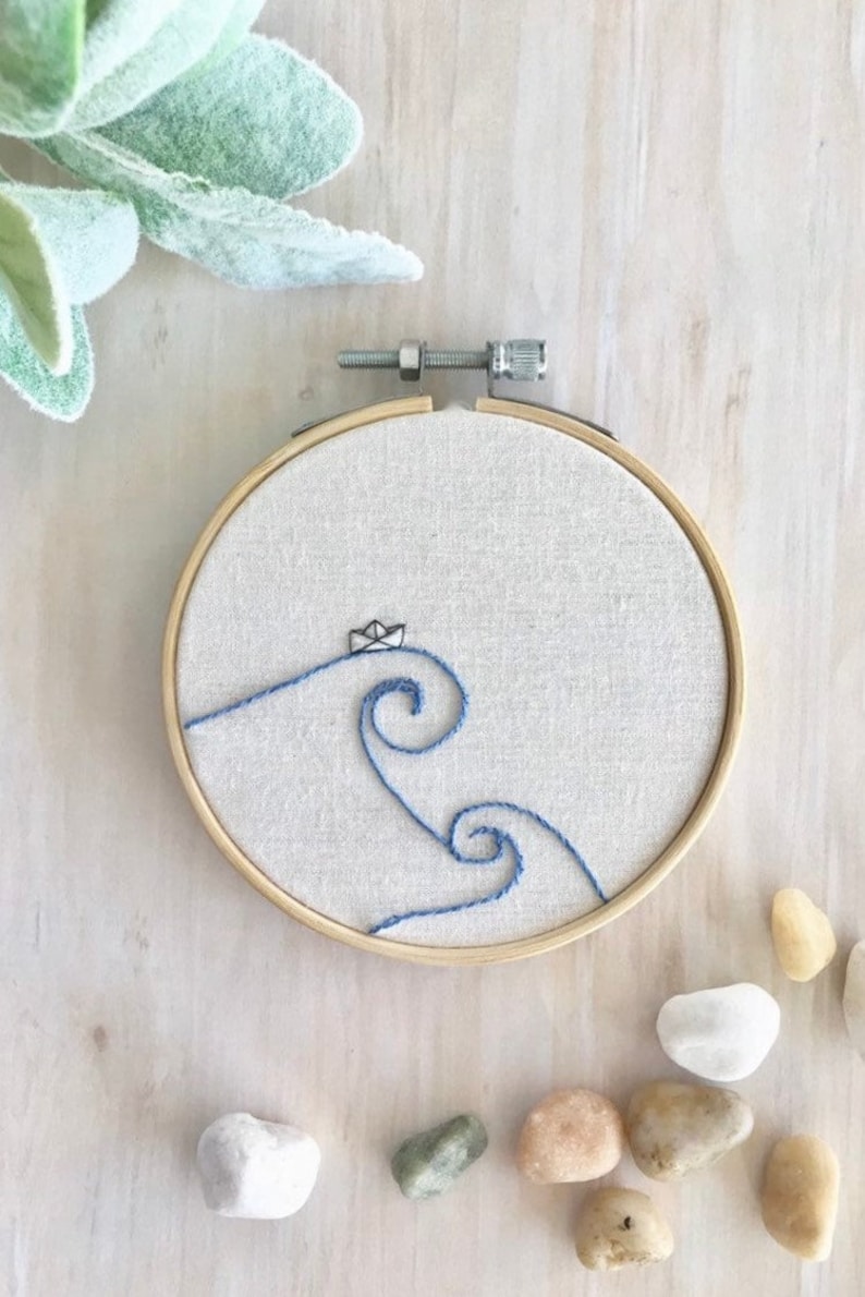 Wave Embroidery Pattern Minimalist Ocean Hand Embroidery - Etsy