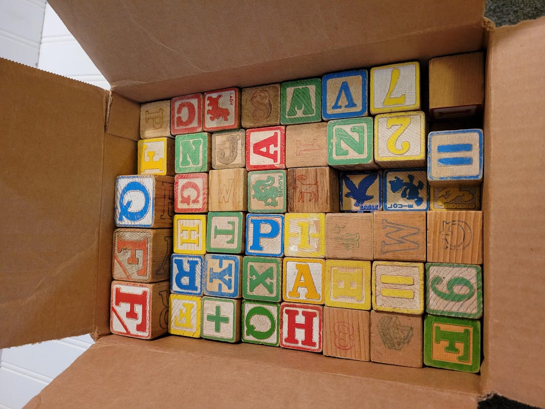 90 Vintage 1950's Alphabet/numbers Wood Blocks - Etsy