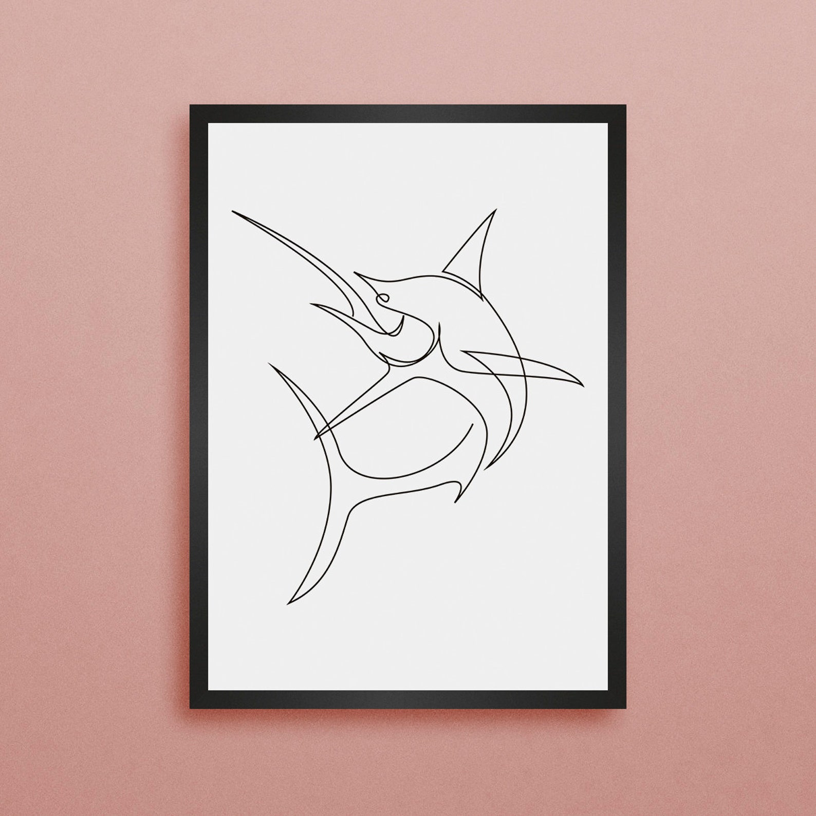 Marlin Doodle Print Marline One line Abstract Drawing Wall | Etsy