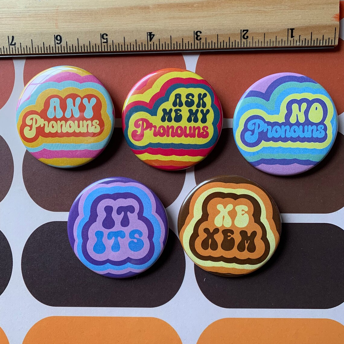 60s Inspired Pronoun Buttons 2.25 20 Options - Etsy