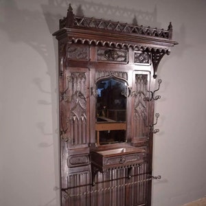 Antique French Gothic Hall Tree/hall Stand/coat/hat Rack in Solid Oak ...