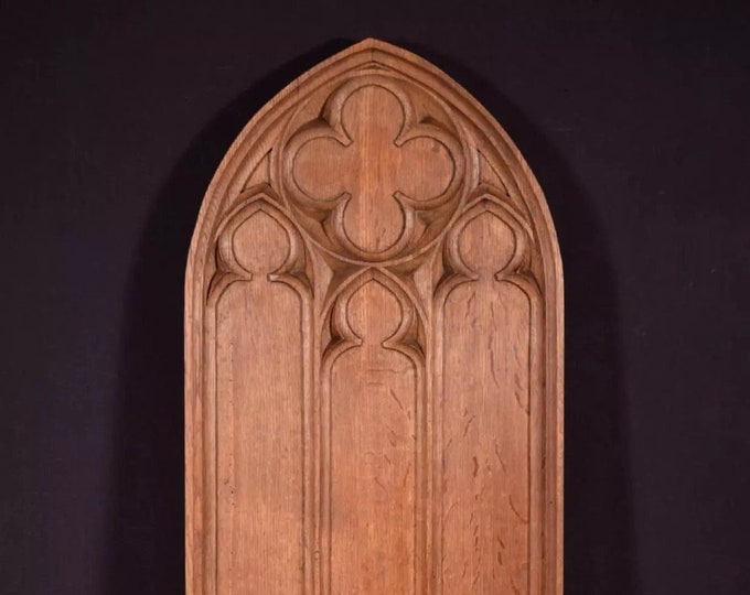 32 Tall French Antique Gothic Panel in Solid Oak Wood Salvage Late 1800 ...