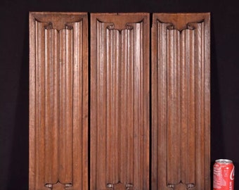 Three Antique French Gothic Revival Panels in Solid Oak W/linen Fold ...