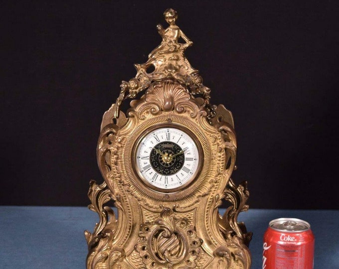 Vintage Bronze/brass Mantel Clock W/battery Powered Clock Works - Etsy