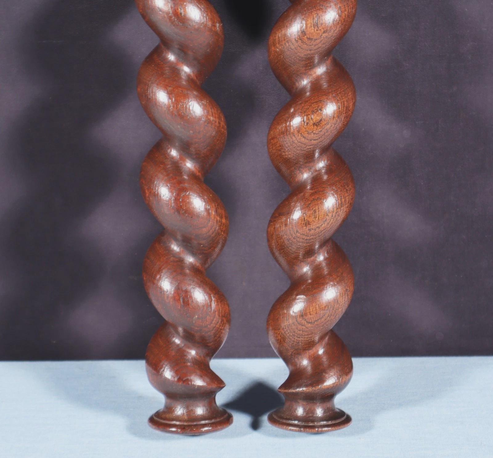 21" Pair of French Antique Solid Oak Wood Barley Twist Posts/pillars ...