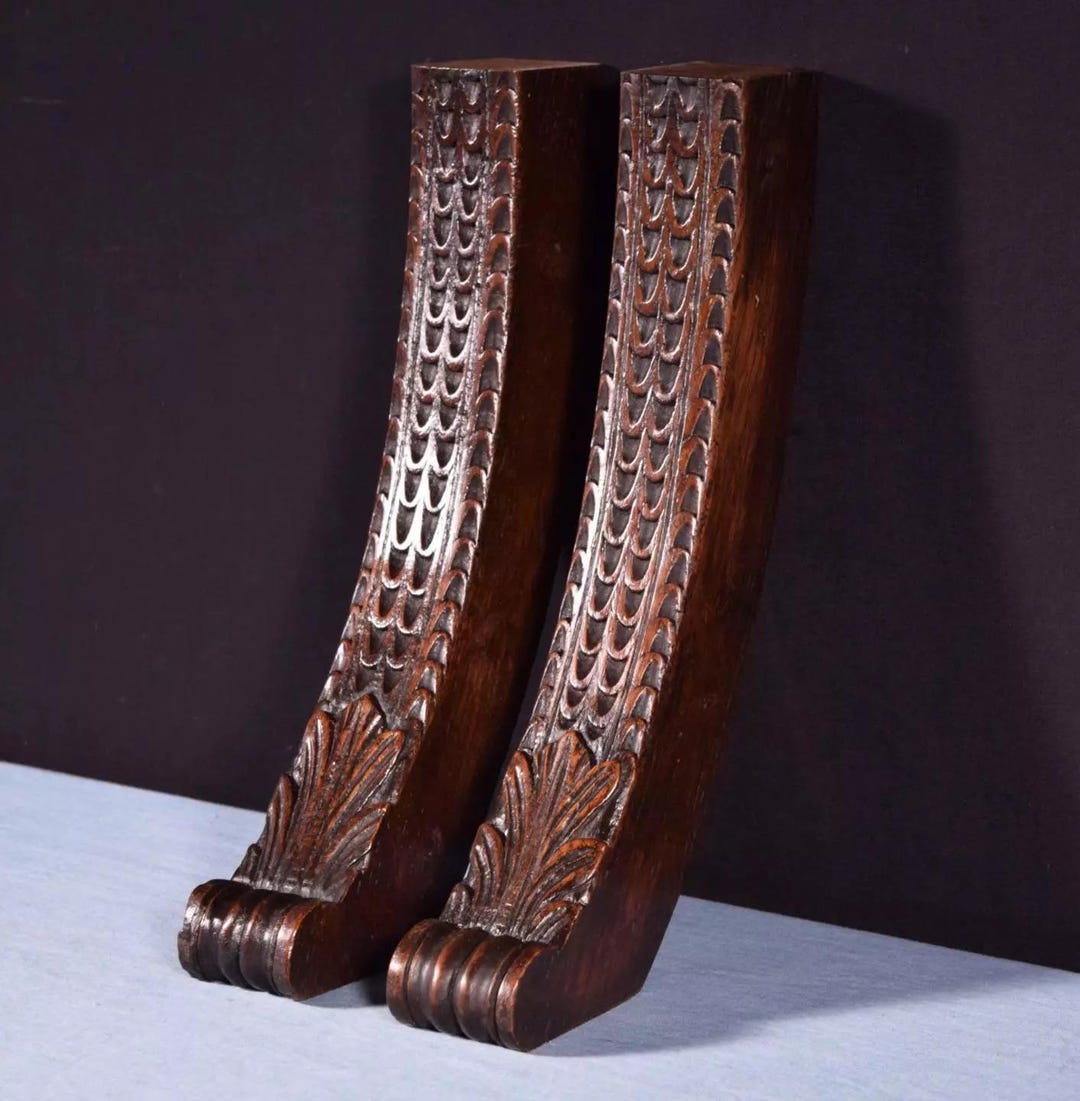 Pair of 13" Tall Curved French Antique Solid Oak Wood Gothic Posts ...