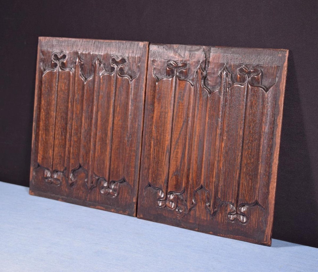 Pair of Gothic Linen Fold Carved Panels/trim in Solid Oak Wood - Etsy