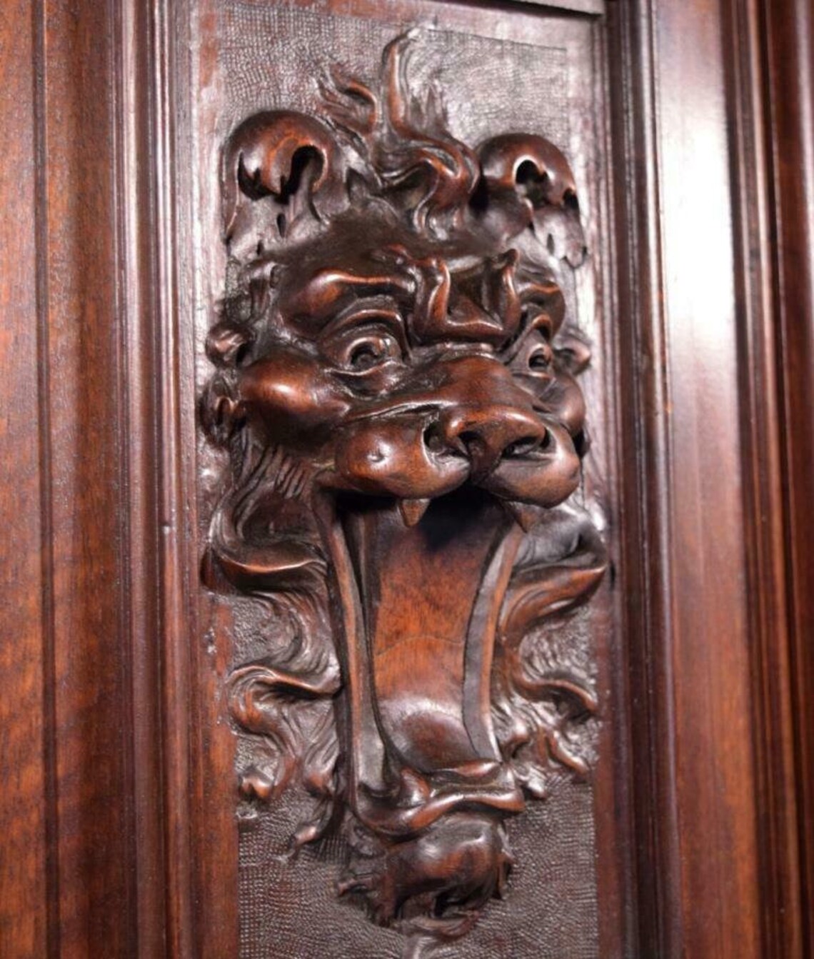Antique French Panel in Solid Walnut Wood With Lion Face - Etsy