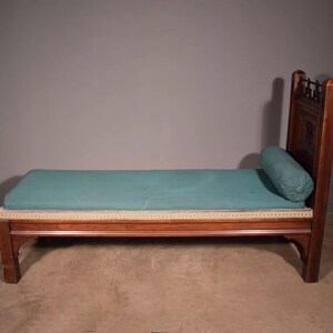74" Long French Antique Neo Gothic Day Bed Solid Walnut With Green Silk ...