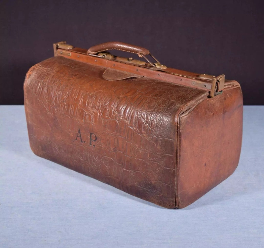 Antique French Leather Bag/ Satchel With A.P. Monogram Doctor's Bag - Etsy