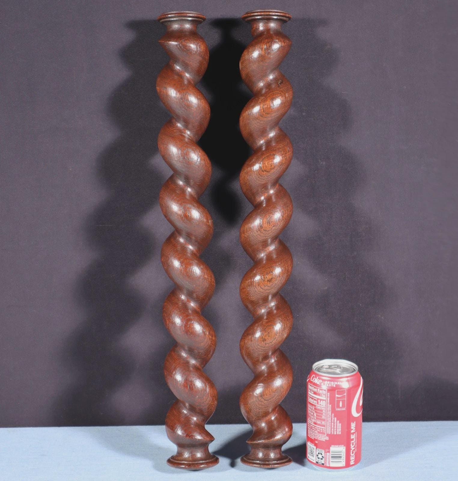21" Pair of French Antique Solid Oak Wood Barley Twist Posts/pillars ...