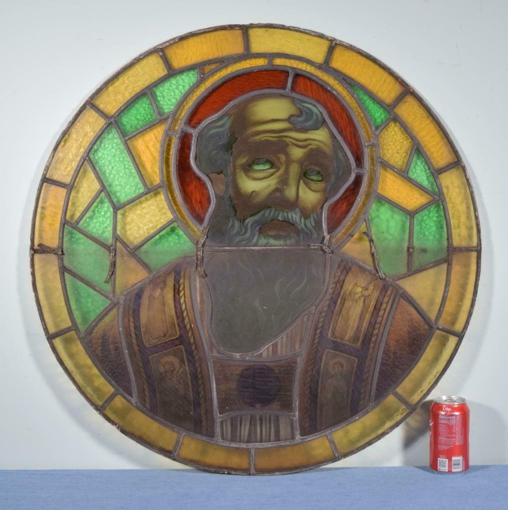 Large Antique French Stained Leaded Glass Hand Painted Panel | Etsy