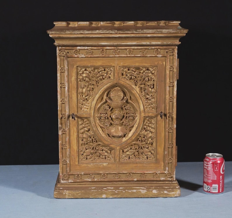 Antique French Gothic Tabernacle/shrine/cabinet With Two Locks/glass ...
