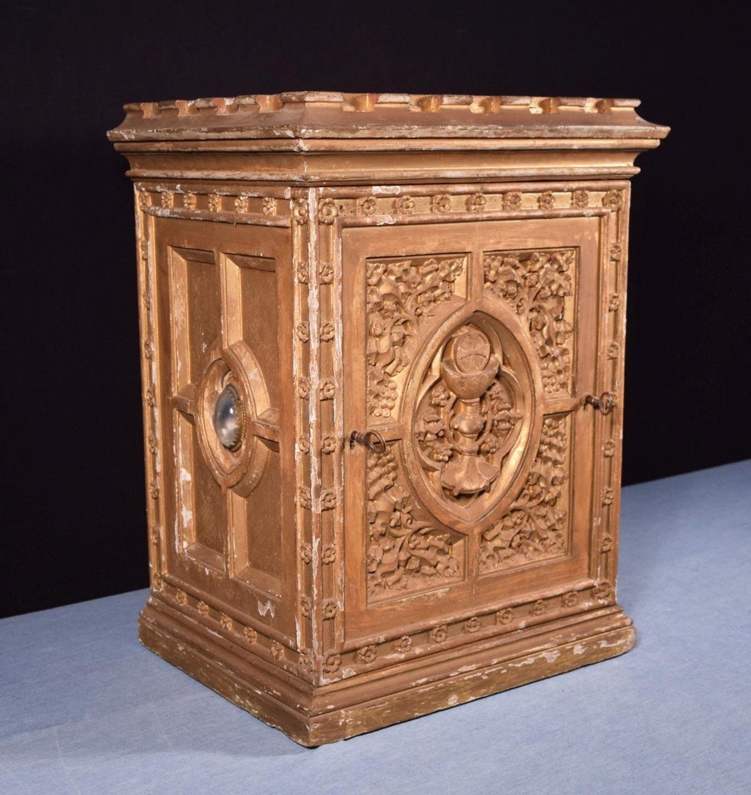 Antique French Gothic Tabernacle/shrine/cabinet With Two Locks/glass ...
