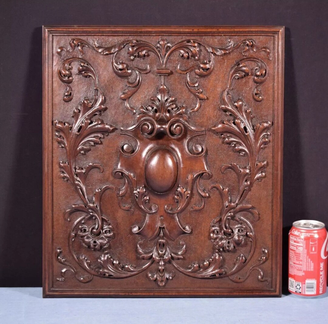 Antique French Solid Walnut Wood Highly Carved Panel With Intricate ...